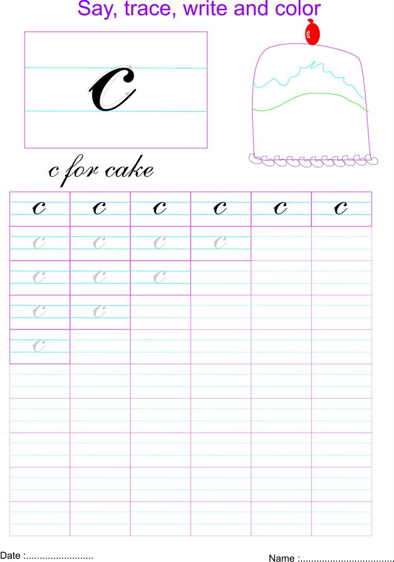 Cursive Small Letter c Worksheet